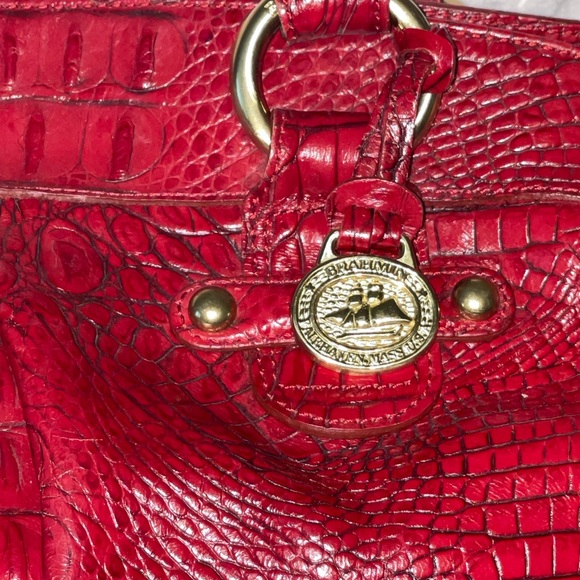 Brahmin | Bags | Brahmin Red Satchel With Crocodile Texture And Gold ...